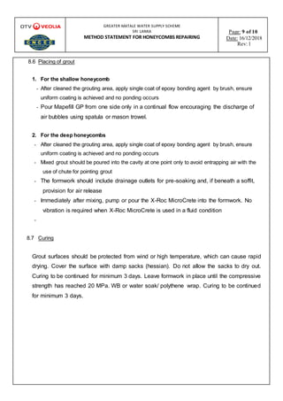 Method statement honycomb repairing | DOCX