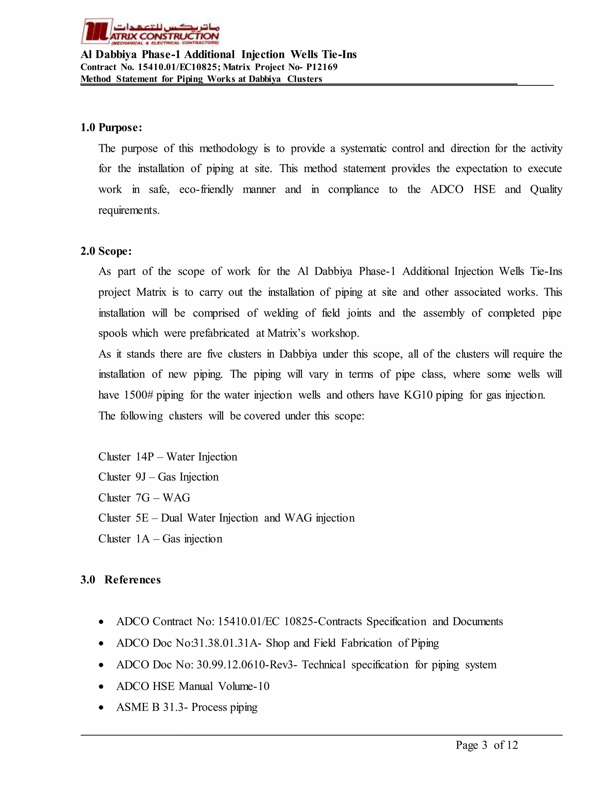 Method of statement piping works | DOCX