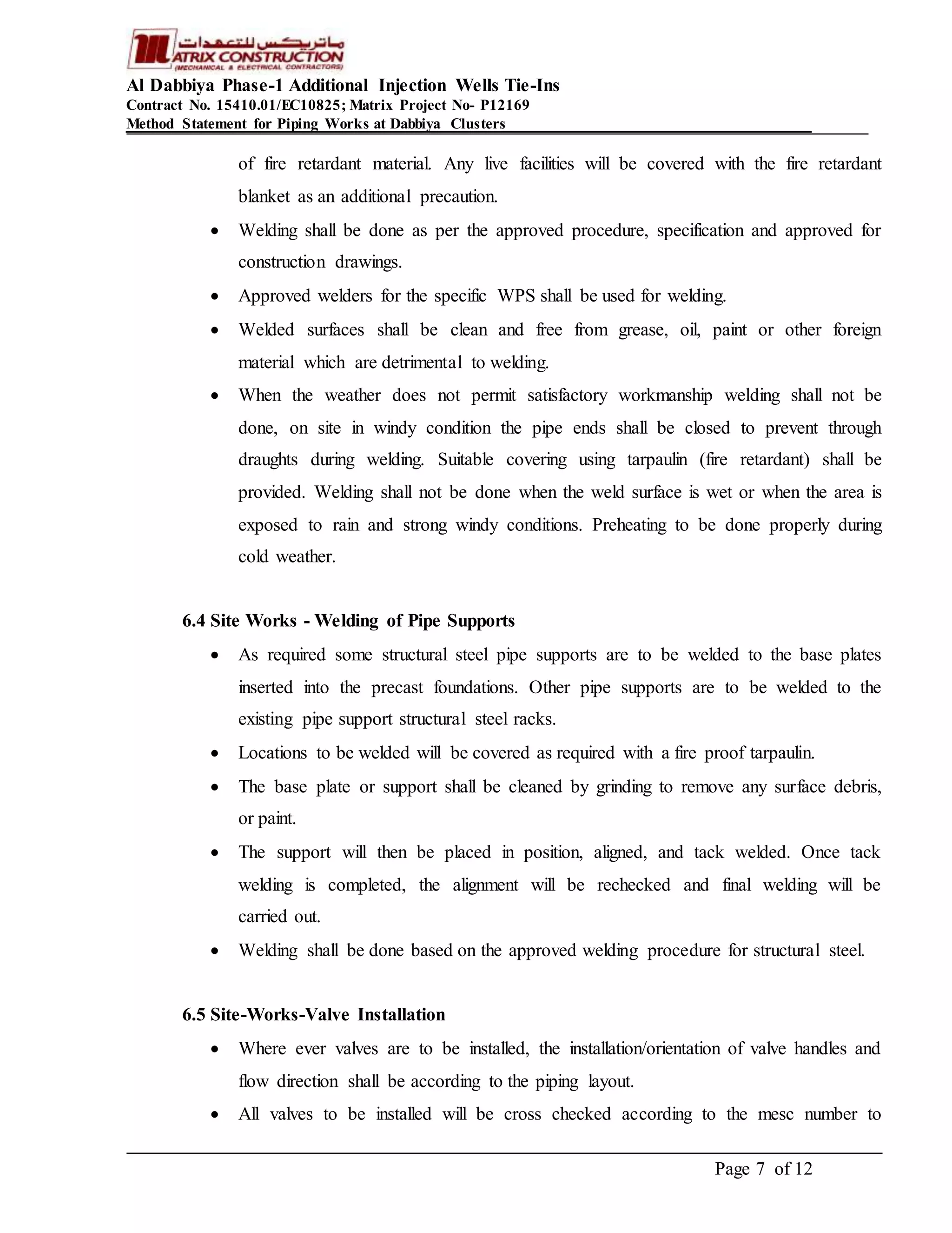 Method statement piping works | DOCX