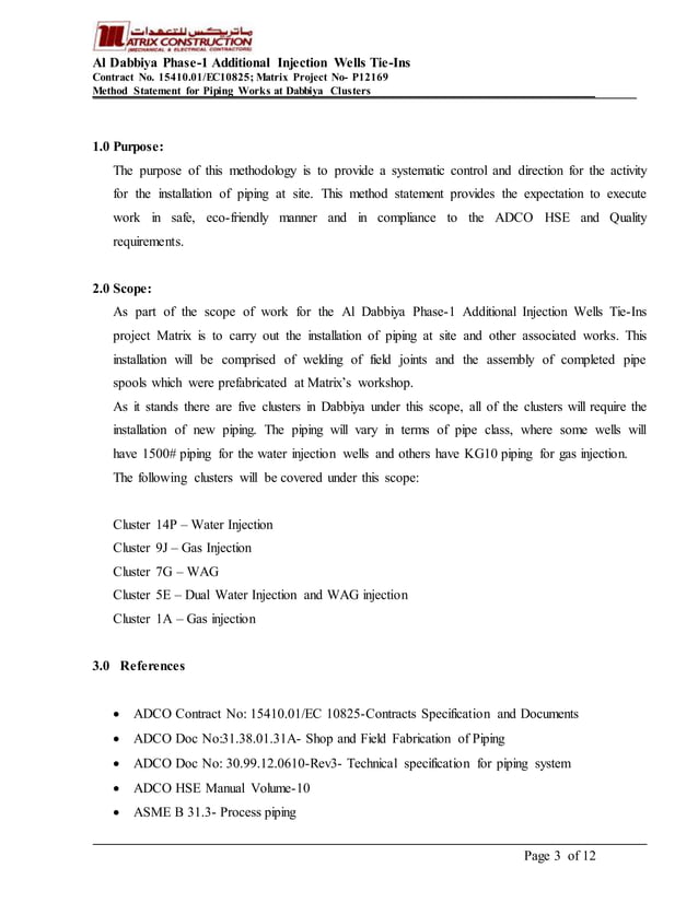 Method statement piping works | DOCX | First Aid | Injuries