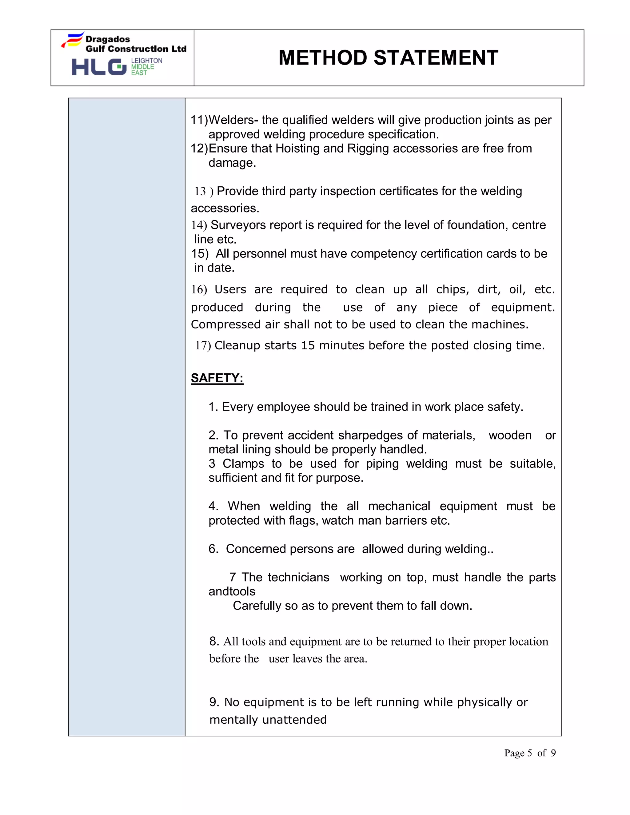 Methodstatement welding | PDF