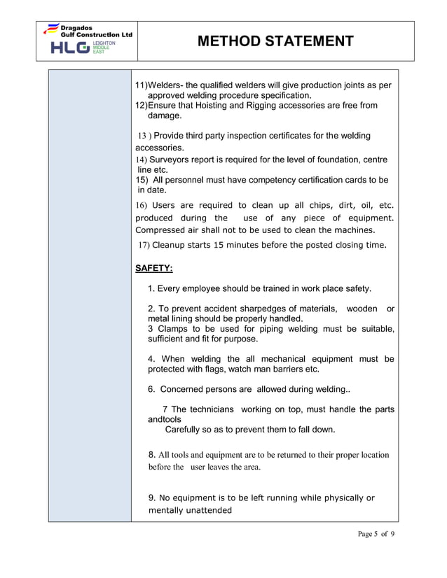 Methodstatement welding | PDF