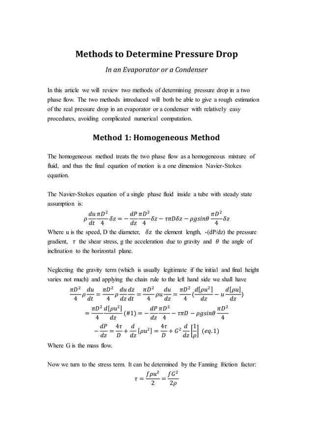 Methods to determine pressure drop in an evaporator or a condenser | DOCX