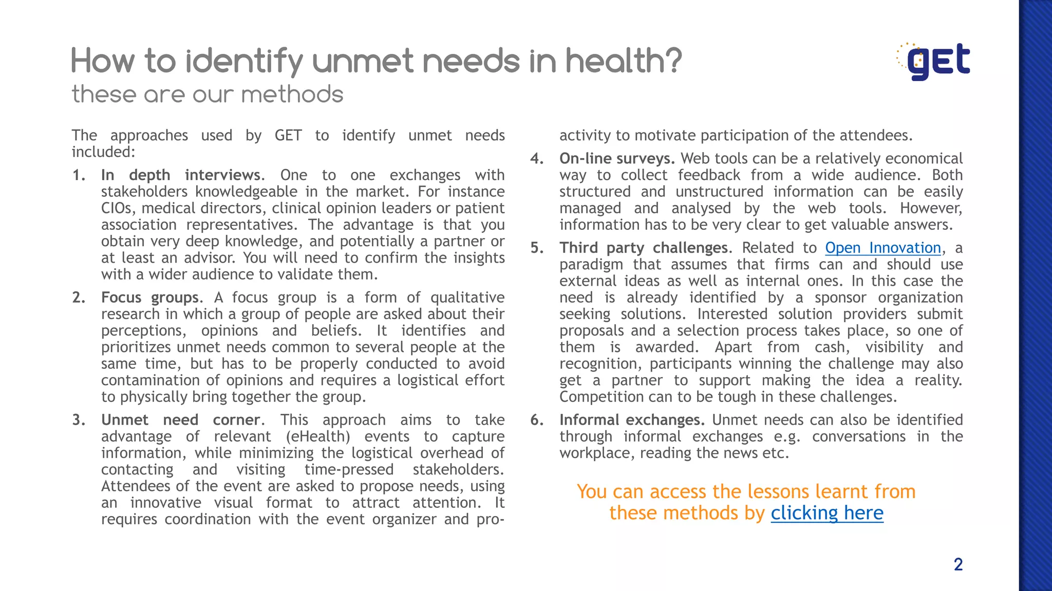 Methods to identify unmet needs | PDF