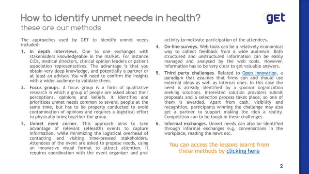 Methods to identify unmet needs | PPT