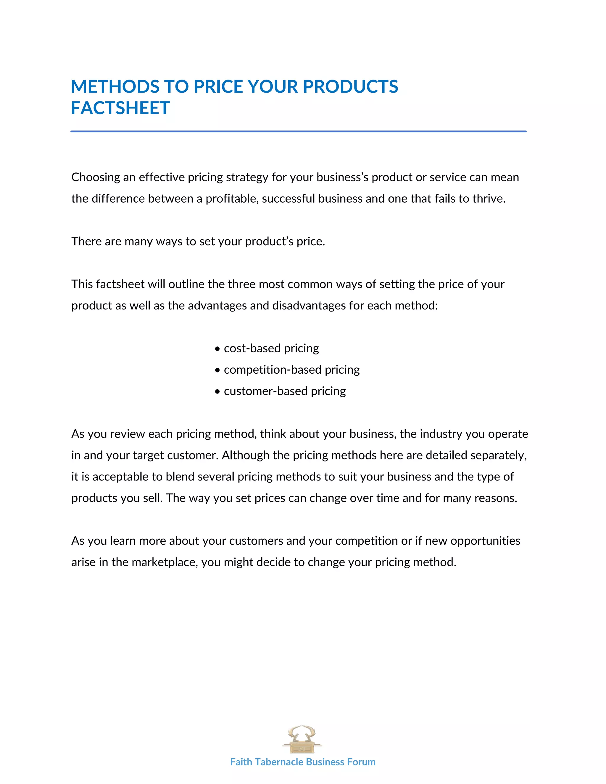 Methods to Price your Products Factsheet | PDF