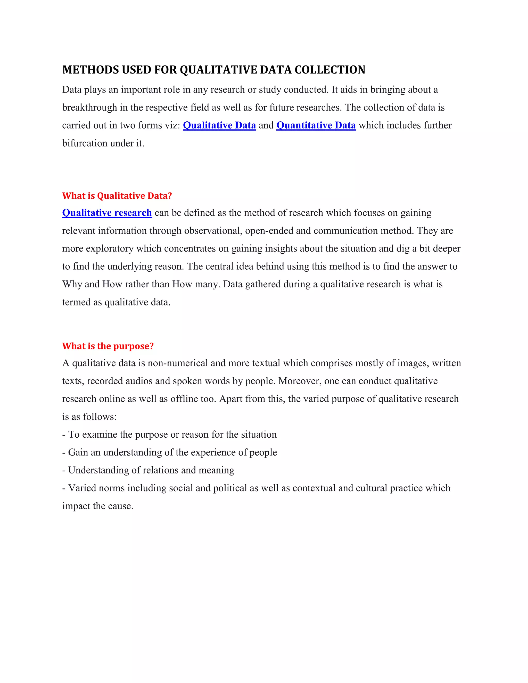 Methods used for qualitative data collection | PDF