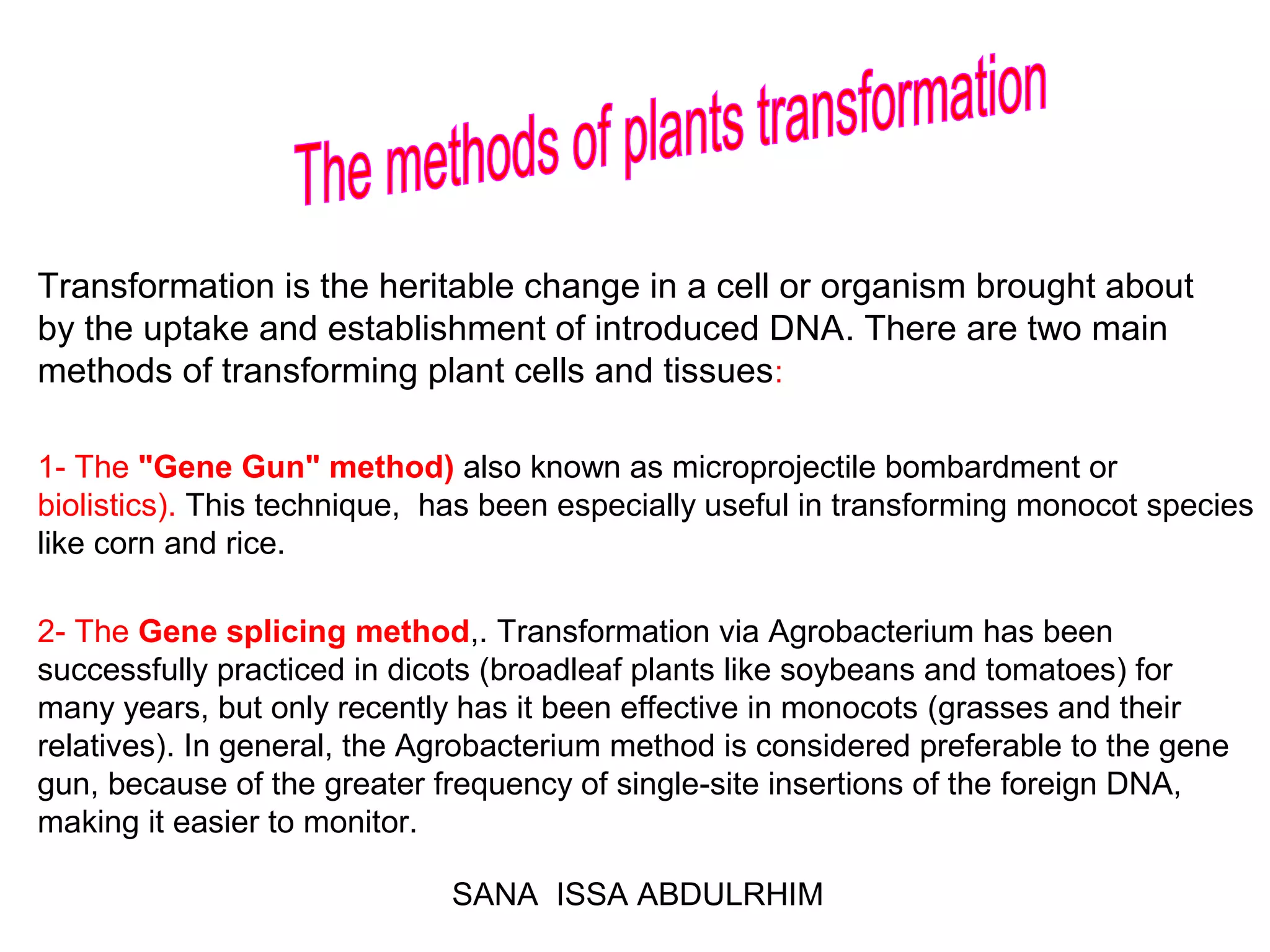The methods of plants transformation | PPT