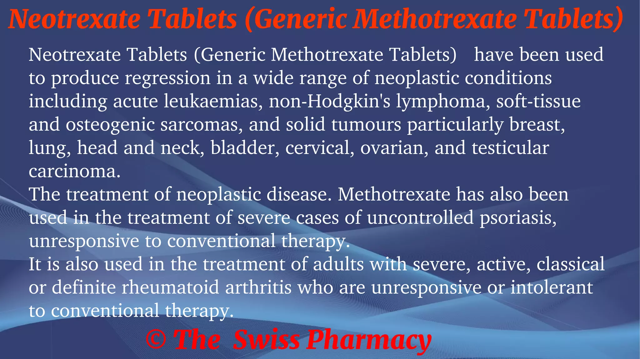 Neotrexate (Generic Methotrexate Tablets) | PDF | Cancer | Diseases and ...