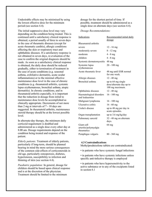 Methylprednisolone 4 mg tablets smpc taj pharmaceuticals | PDF