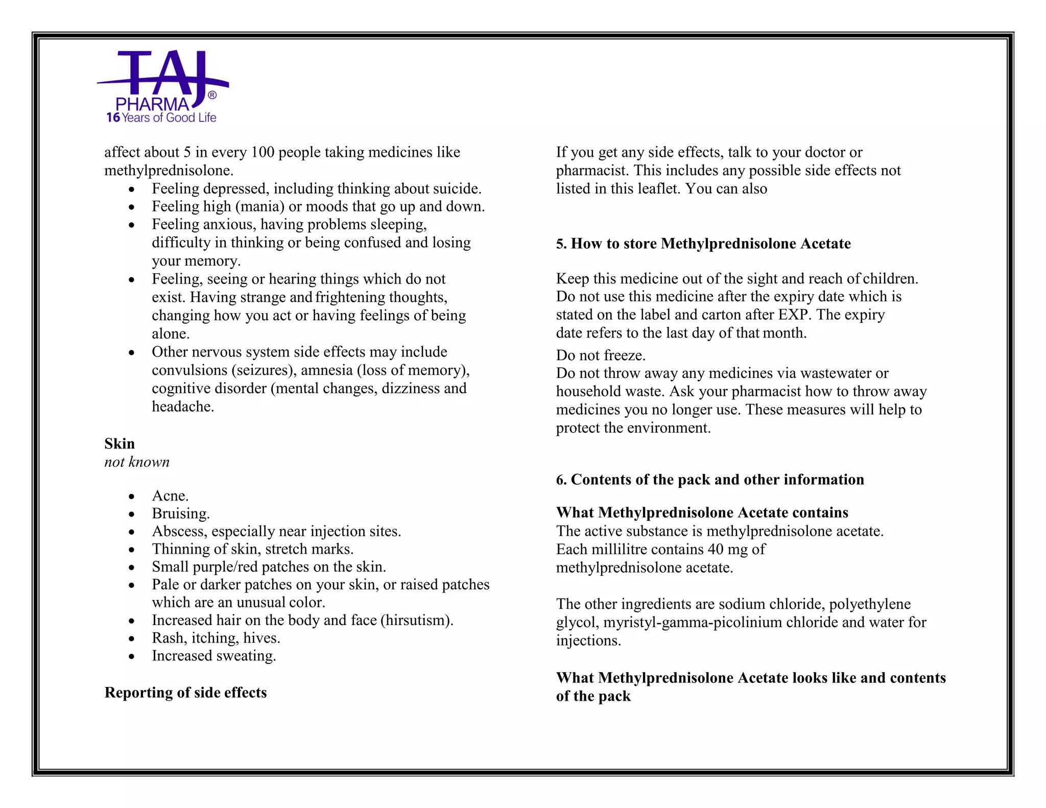 Methylprednisolone Acetate Injectable suspension USP Taj Pharma PIL | PDF