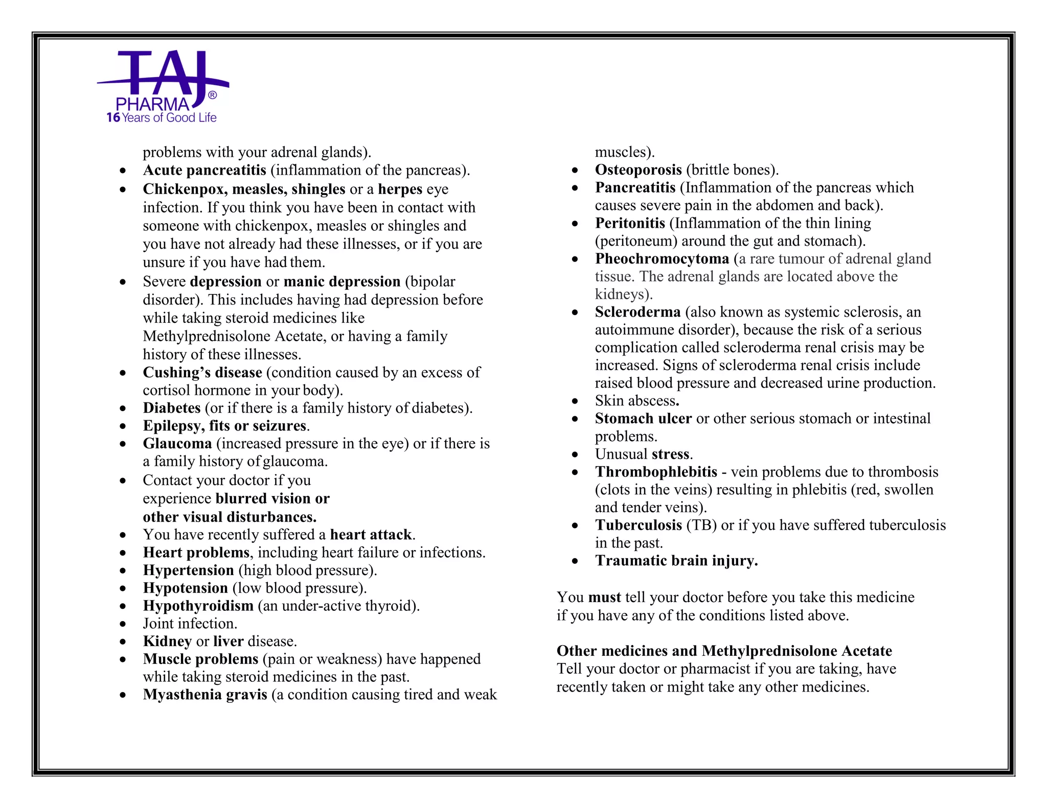 Methylprednisolone Acetate Injectable suspension USP Taj Pharma PIL | PDF