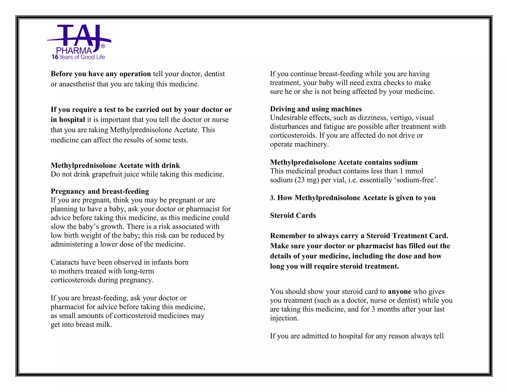 Methylprednisolone Acetate Injectable suspension USP Taj Pharma PIL | PDF