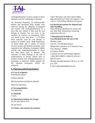 Methylprednisolone Acetate Injectable suspension USP Taj Pharma SmPC | PDF