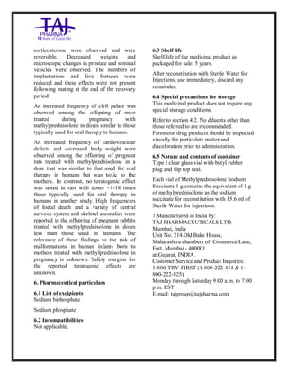 Methylprednisolone Sodium Succinate for Injection USP Taj Pharma SmPC | PDF