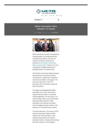 Metis automation wins industry 4.0 award | PDF