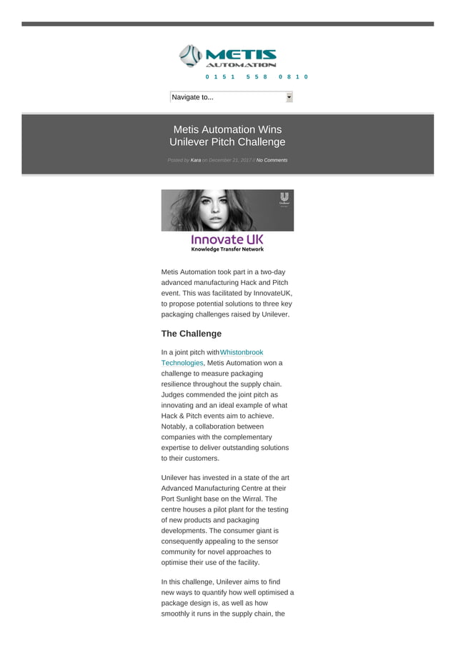 Metis automation wins unilever pitch challenge | PDF | Business ...