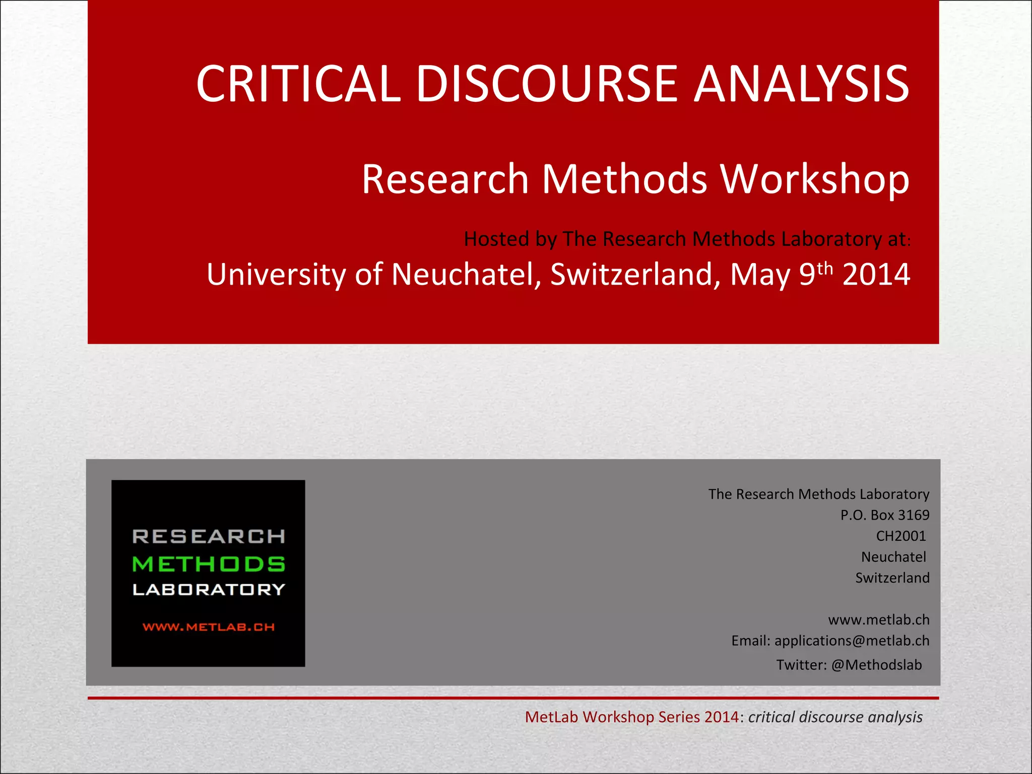 Research Methods Workshop, Discourse Analysis | PPT
