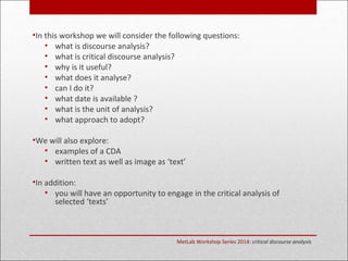 Research Methods Workshop, Discourse Analysis | PPT