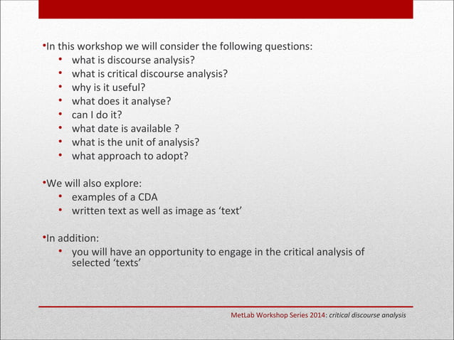 Research Methods Workshop, Discourse Analysis | PPT