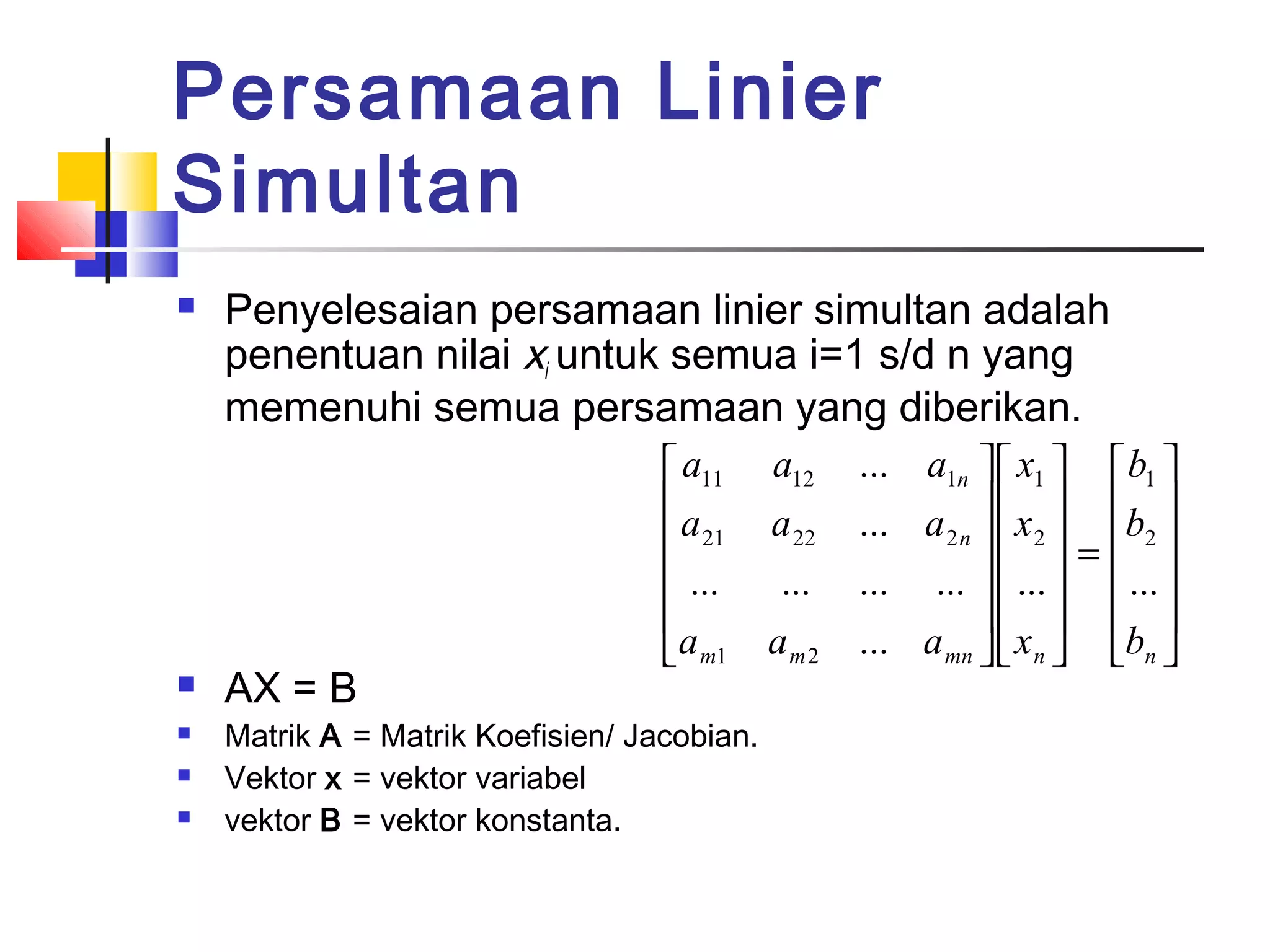 Metode Numerik Penyelesaian Persamaan Linier Simultan | PPT