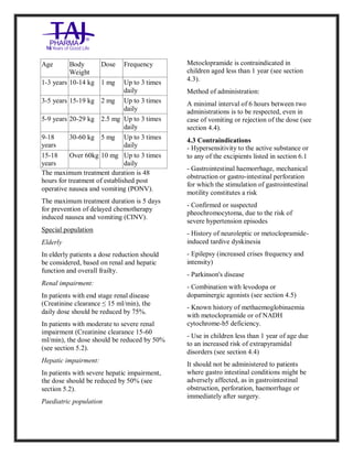 Metoclopramide Injection USP Taj Pharma SmPC | PDF