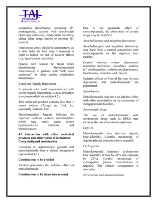 Metoclopramide Injection USP Taj Pharma SmPC | PDF
