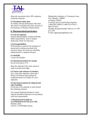 Metoclopramide Injection USP Taj Pharma SmPC | PDF