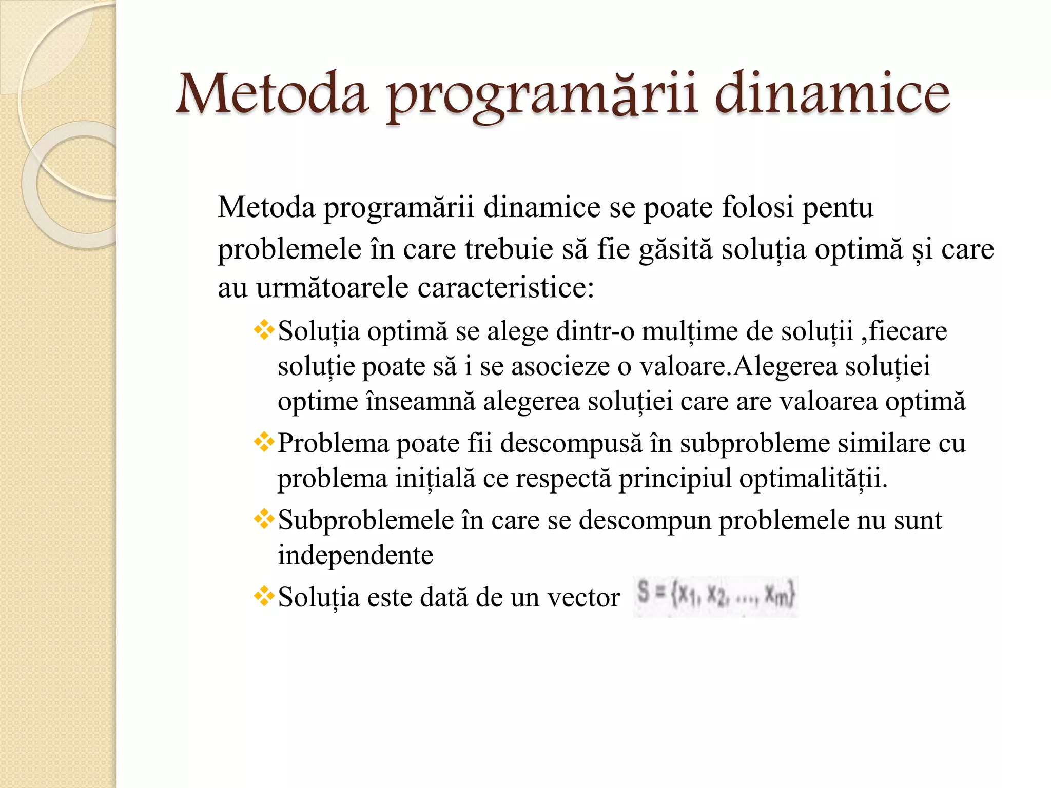 Metoda programarii dinamice | PPTX