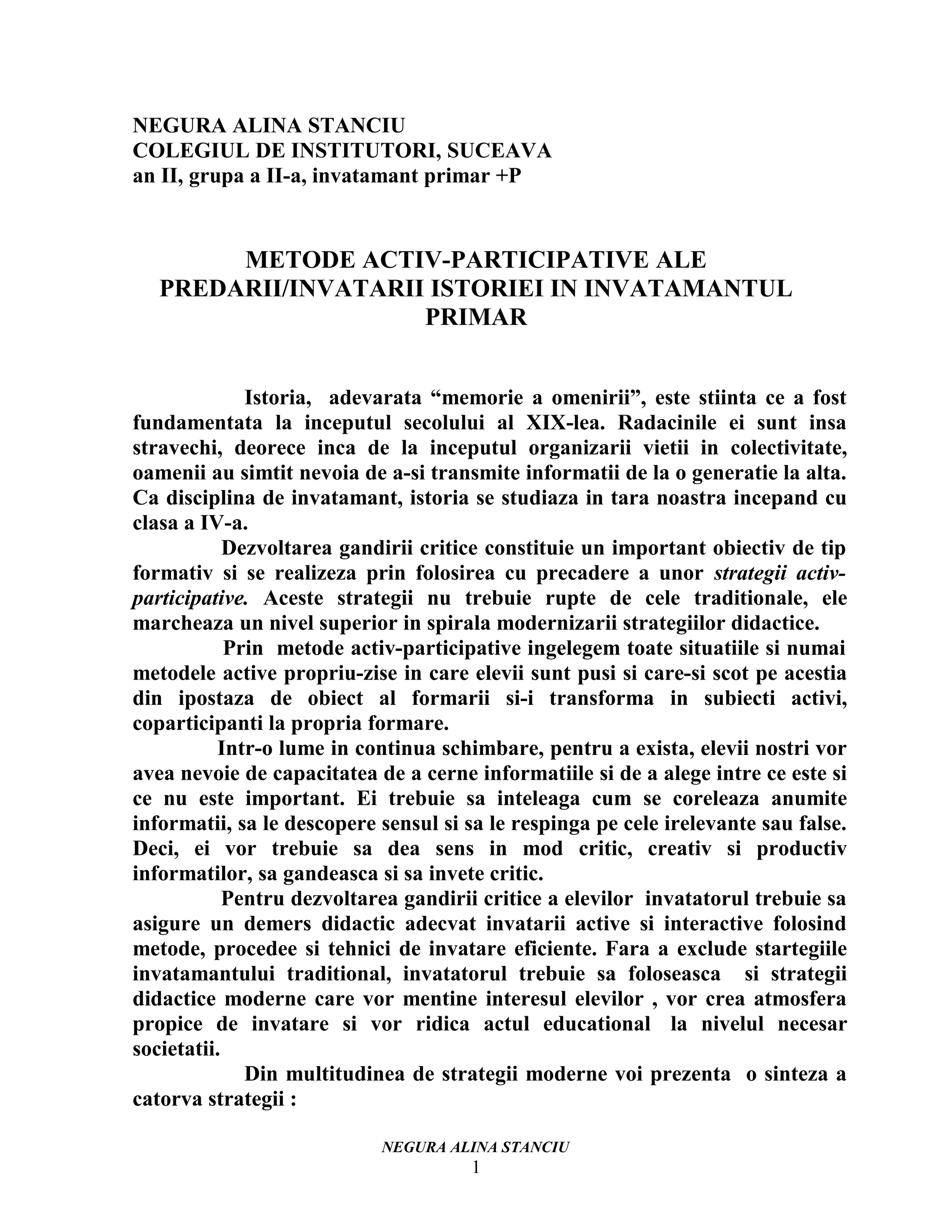 Metode activ participative_istorie | DOC