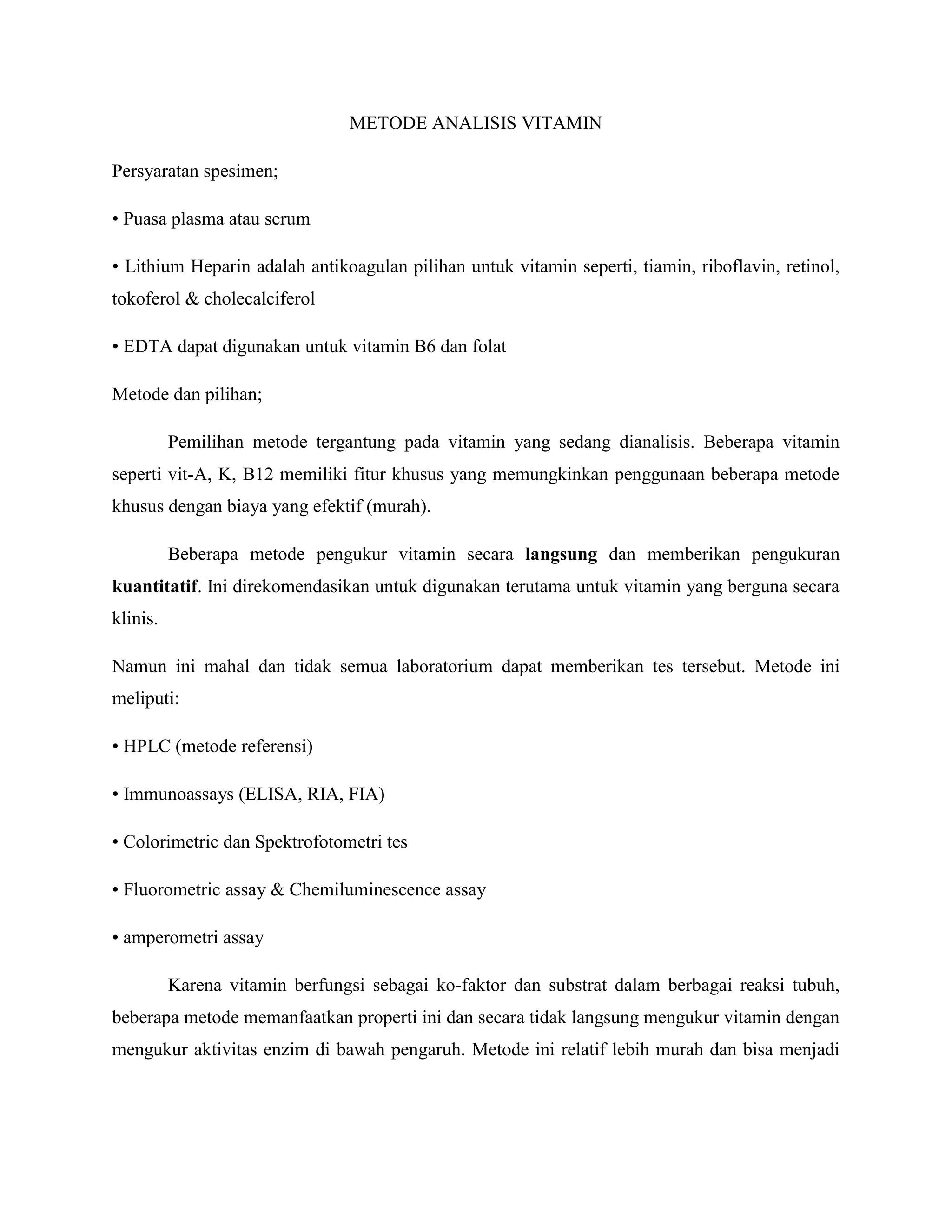 Metode analisis vitamin | DOCX