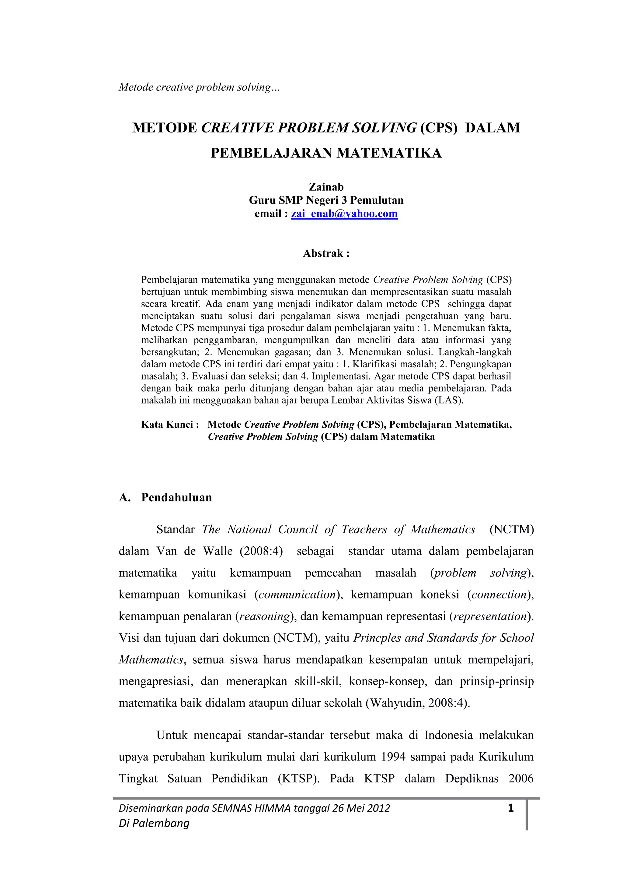 Metode creative problem solving | PDF