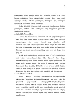 Metode dan tekhnik pembelajaran dan konsep dasar pembelajaran | PDF