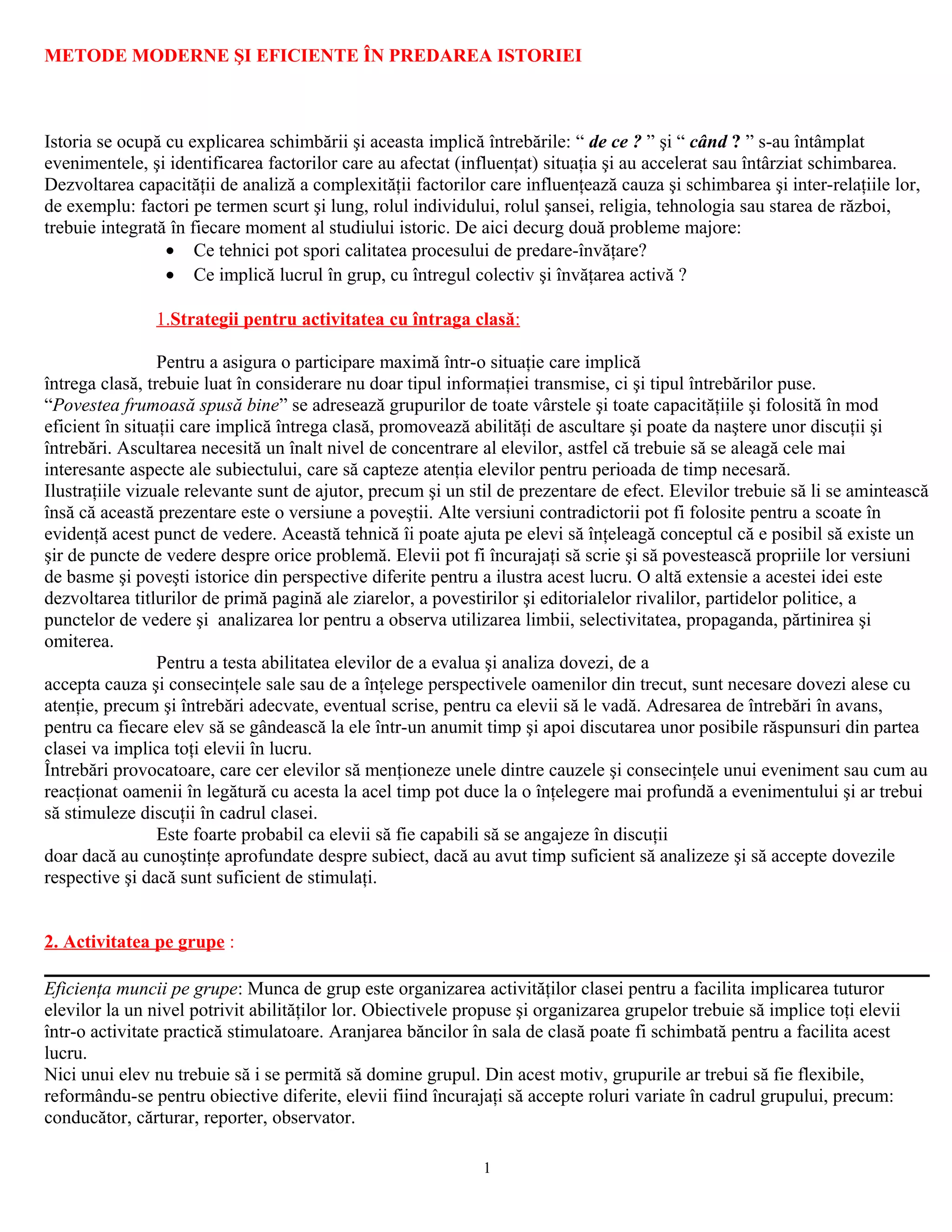 Metode de predare jocuri istorice | DOC