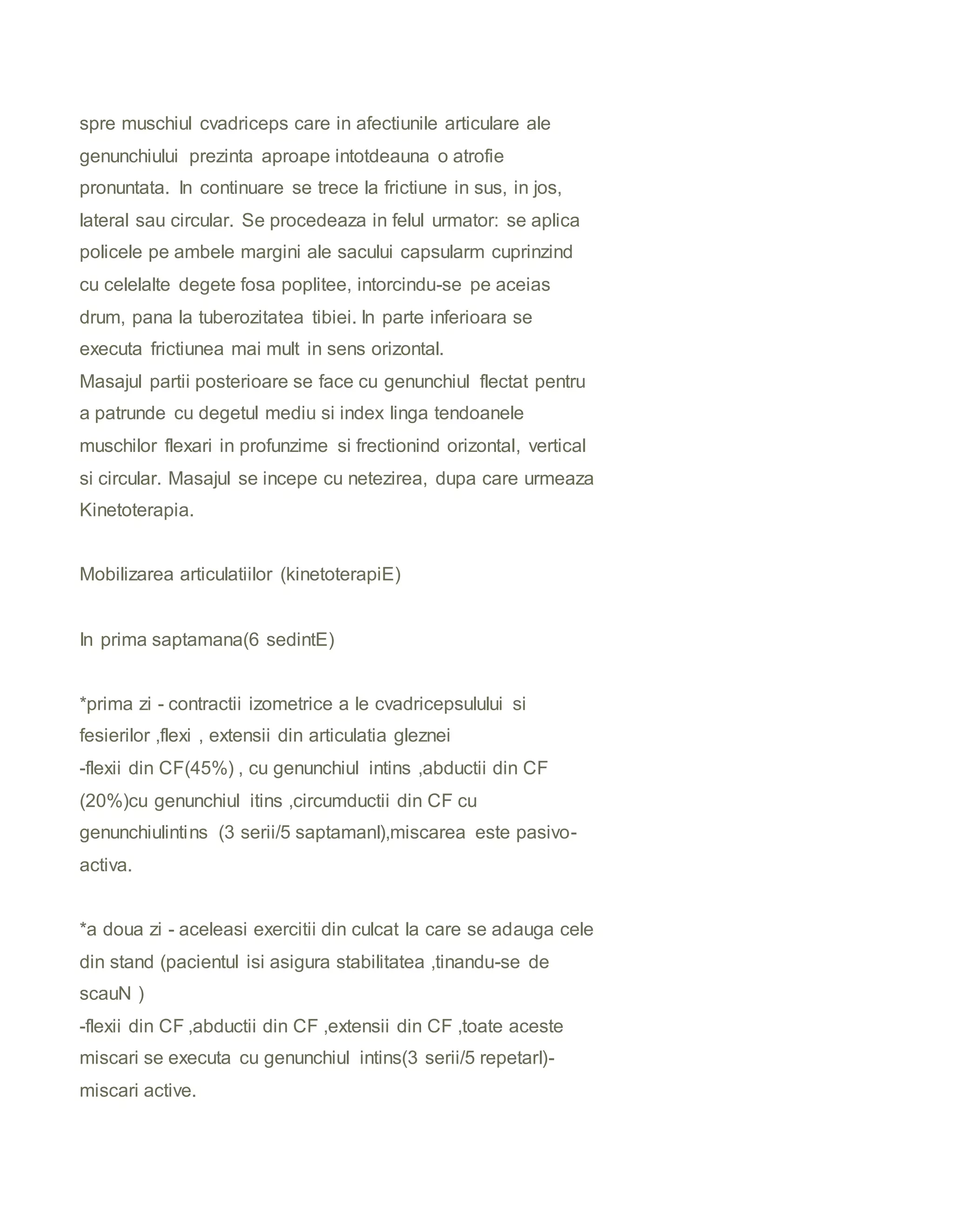 Metode de recuperare medicala bft in genunchiul operat | DOCX
