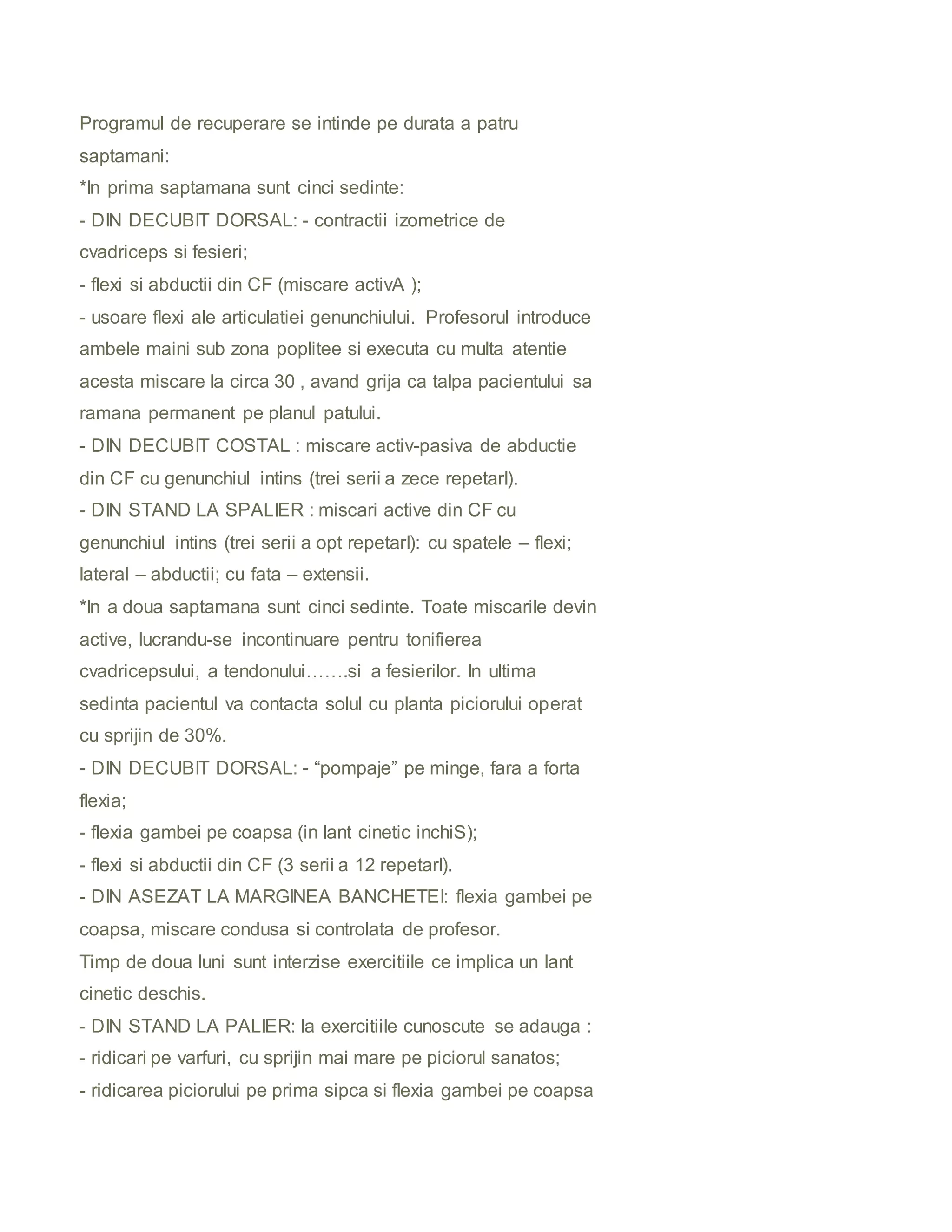 Metode de recuperare medicala bft in genunchiul operat | DOCX