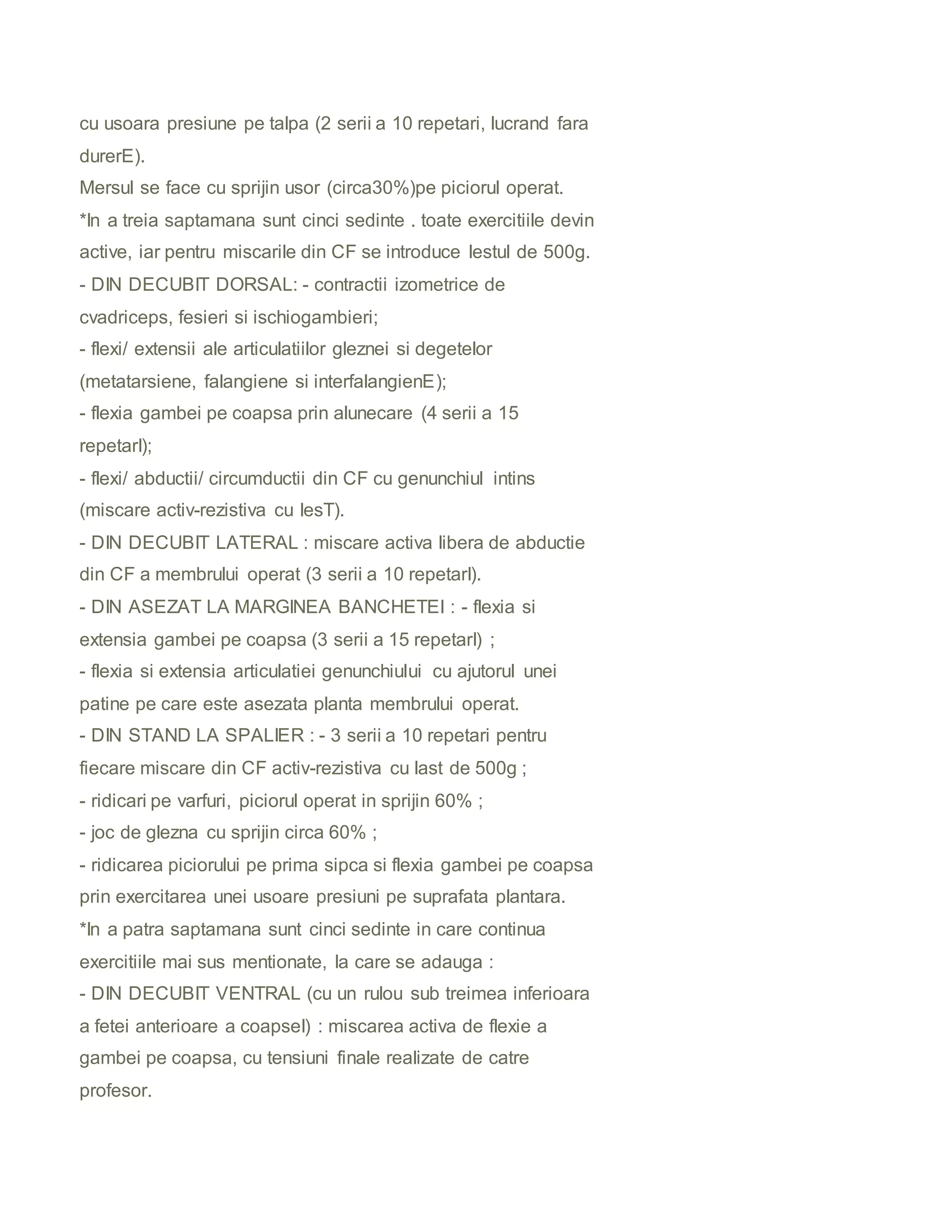 Metode de recuperare medicala bft in genunchiul operat | DOCX
