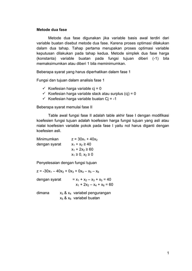 Metode simpleks dua fase | DOCX