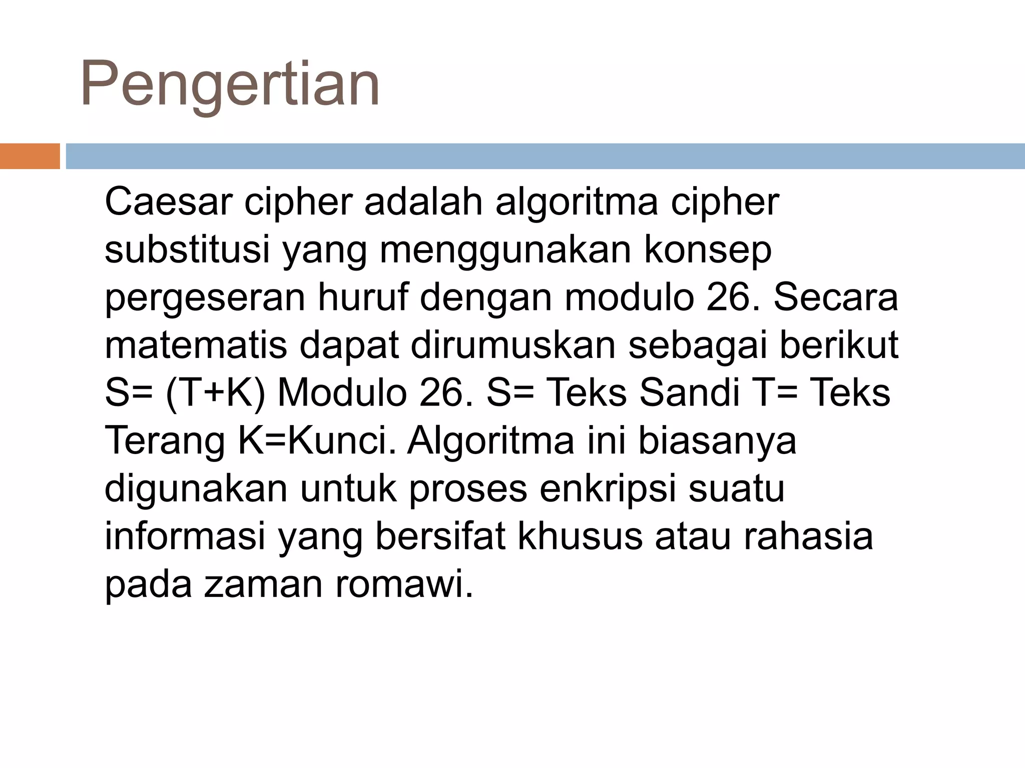 Metode enkripsi caesar cipher | PPTX