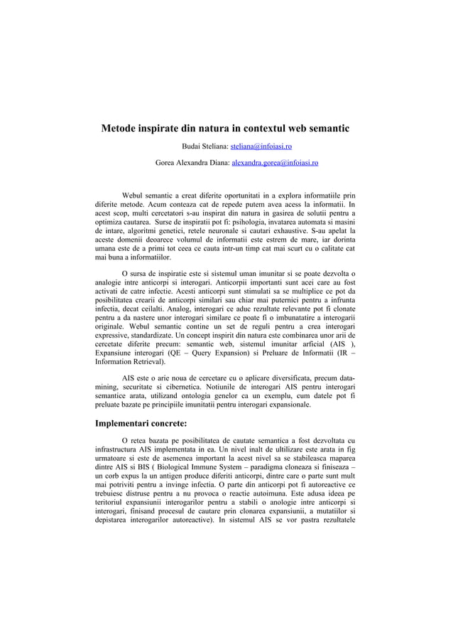 Metode Inspirate Din Natura In Contextul Web Semantic Budai Steliana ...