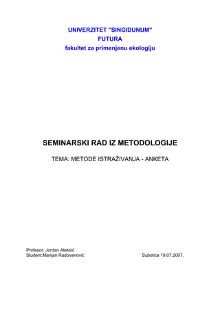 Metode istrazivanja anketa | DOC