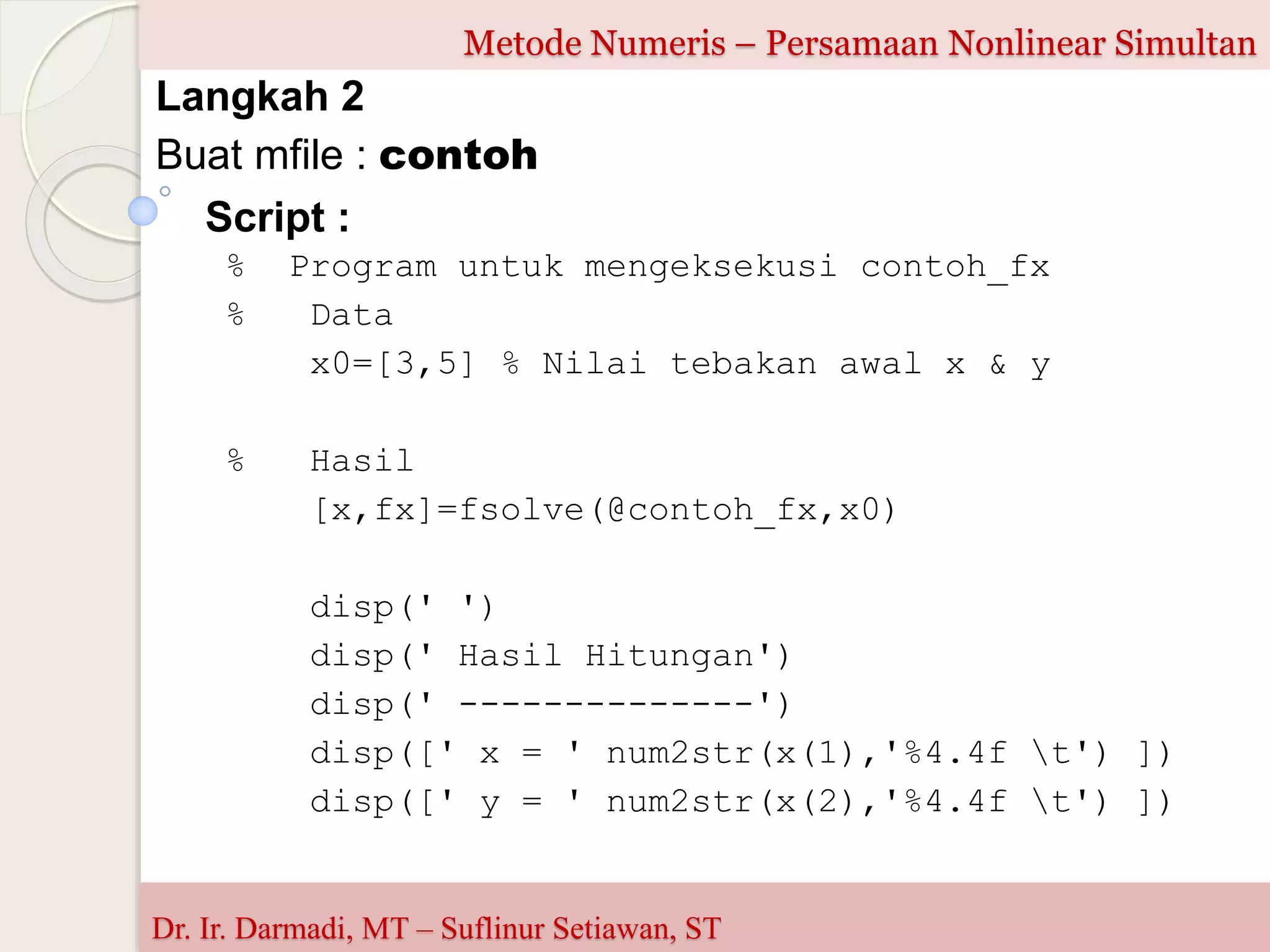 Metode numeris (s03) persamaan non linier simultan | PPSX