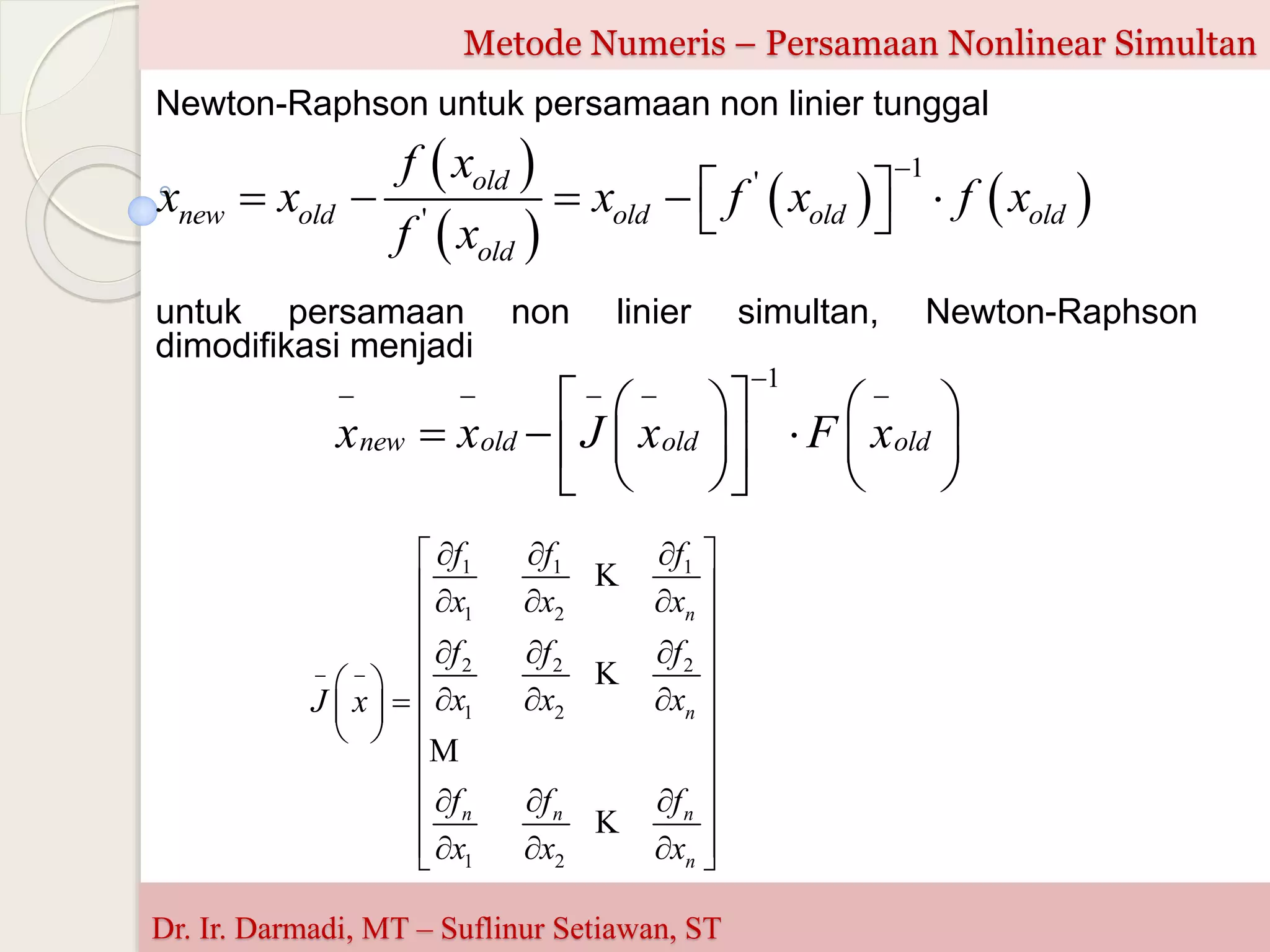 Metode numeris (s03) persamaan non linier simultan | PPSX