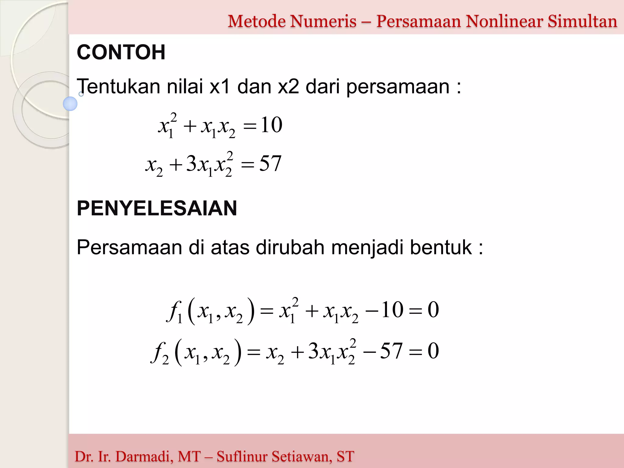 Metode numeris (s03) persamaan non linier simultan | PPSX