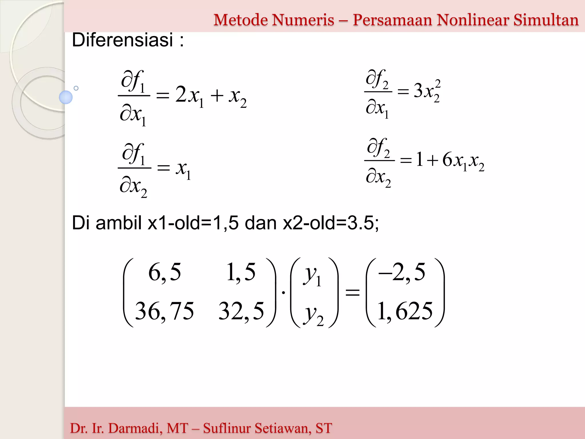 Metode numeris (s03) persamaan non linier simultan | PPSX