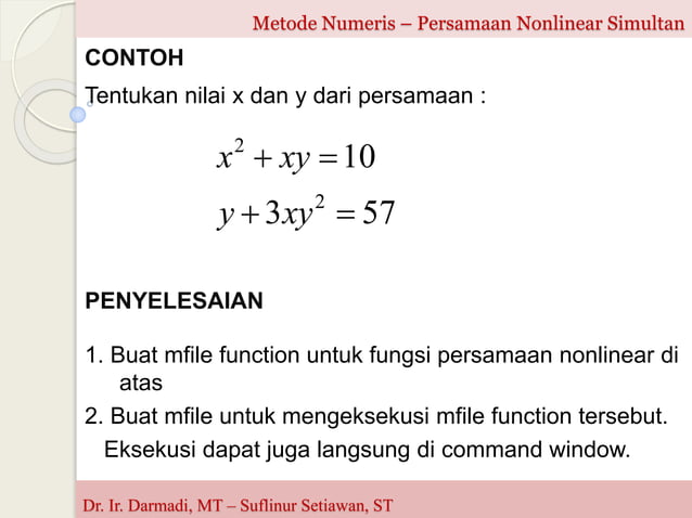 Metode numeris (s03) persamaan non linier simultan | PPSX