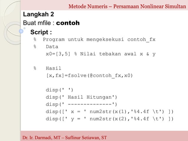 Metode numeris (s03) persamaan non linier simultan | PPSX