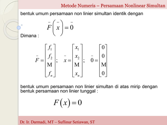 Metode numeris (s03) persamaan non linier simultan | PPSX