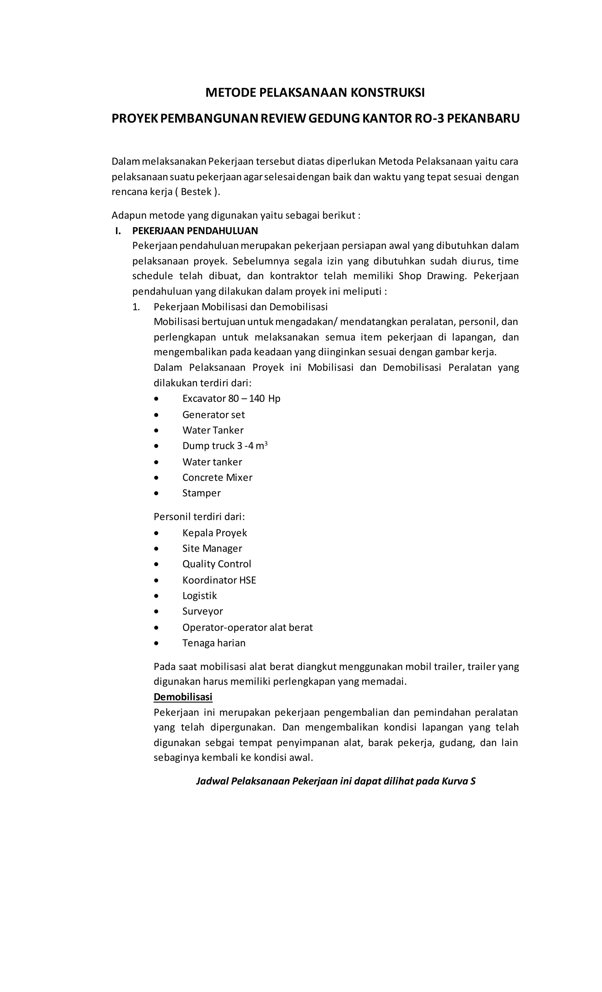 Metode pelaksanaan konstruksi | DOCX