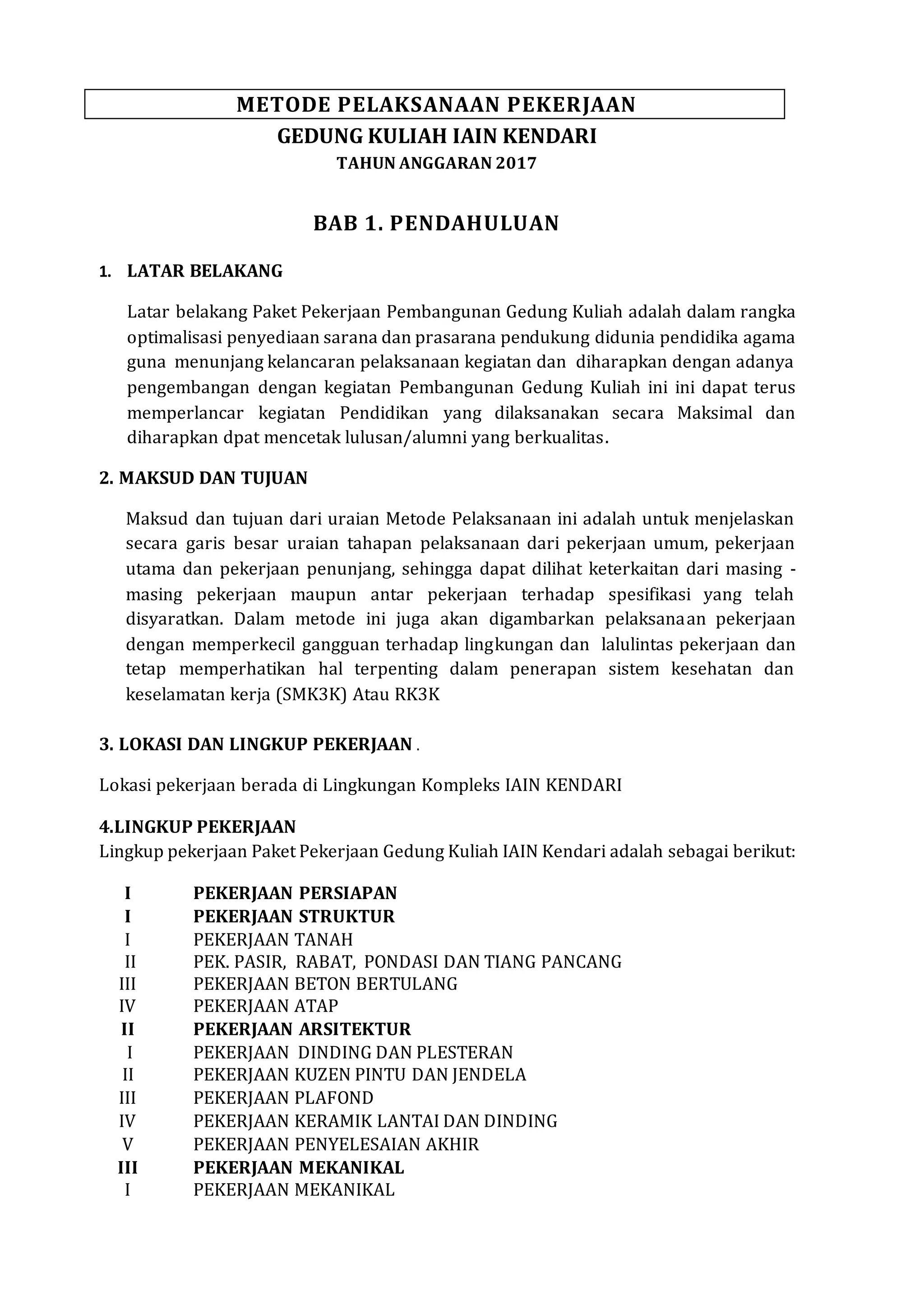 Metode pelaksanaan pekerjaan_gedung_kuli | DOCX